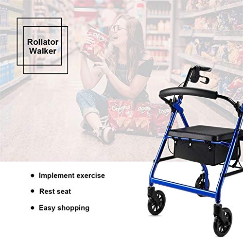 Walker,Rollator Walker with Seat, Lightweight Durable Folding Mobility Rolling Walker, with Comfort Grip and 6 Inch Wheels, Ideal for Elderly & Handicap Red Outdoor,Supports 220 lbs