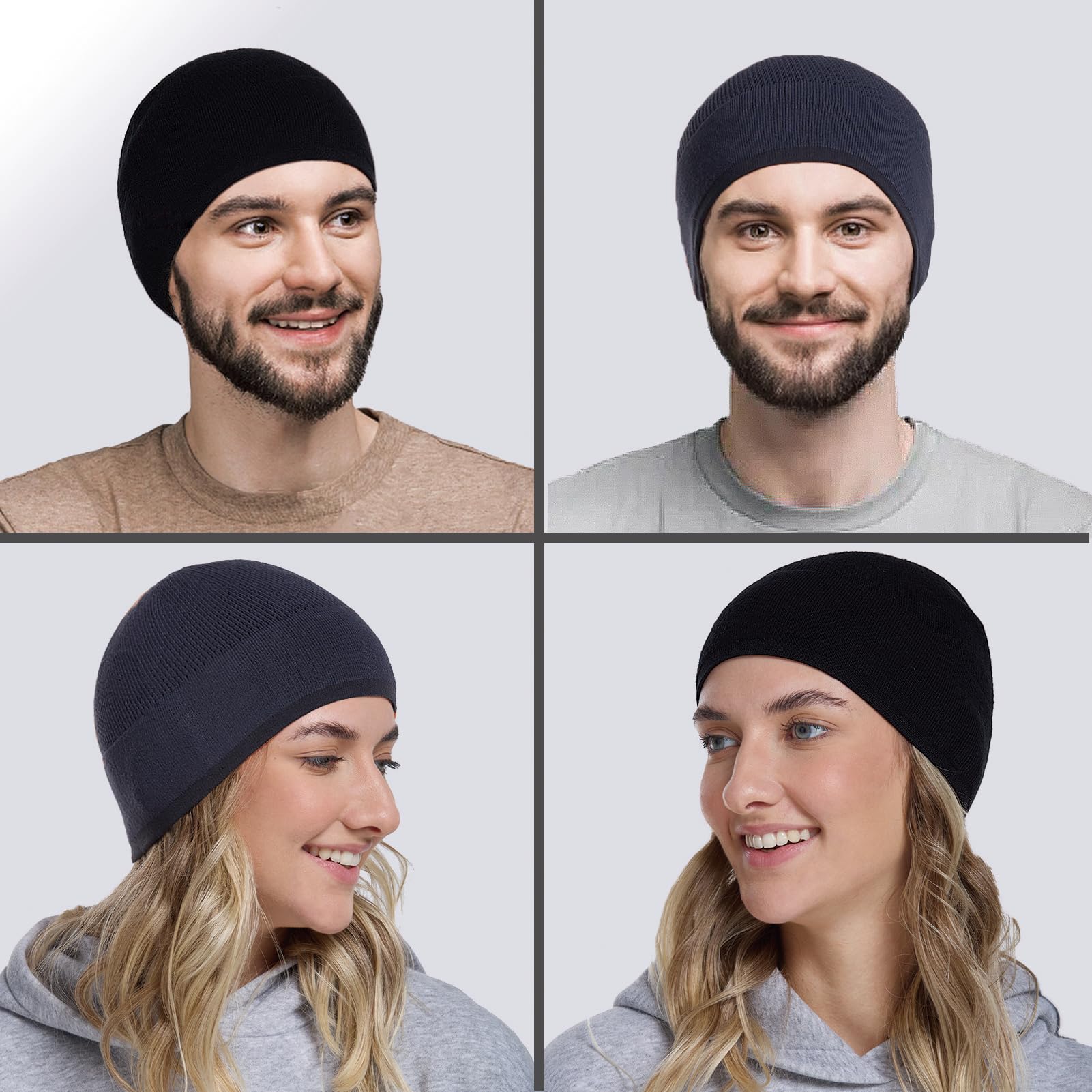 Skull Caps for Men Motorcycle, Soft Black Skull Cap Helmet Liner Mens Womens Beanie Hat Workout Outdoor Camping (Black)…