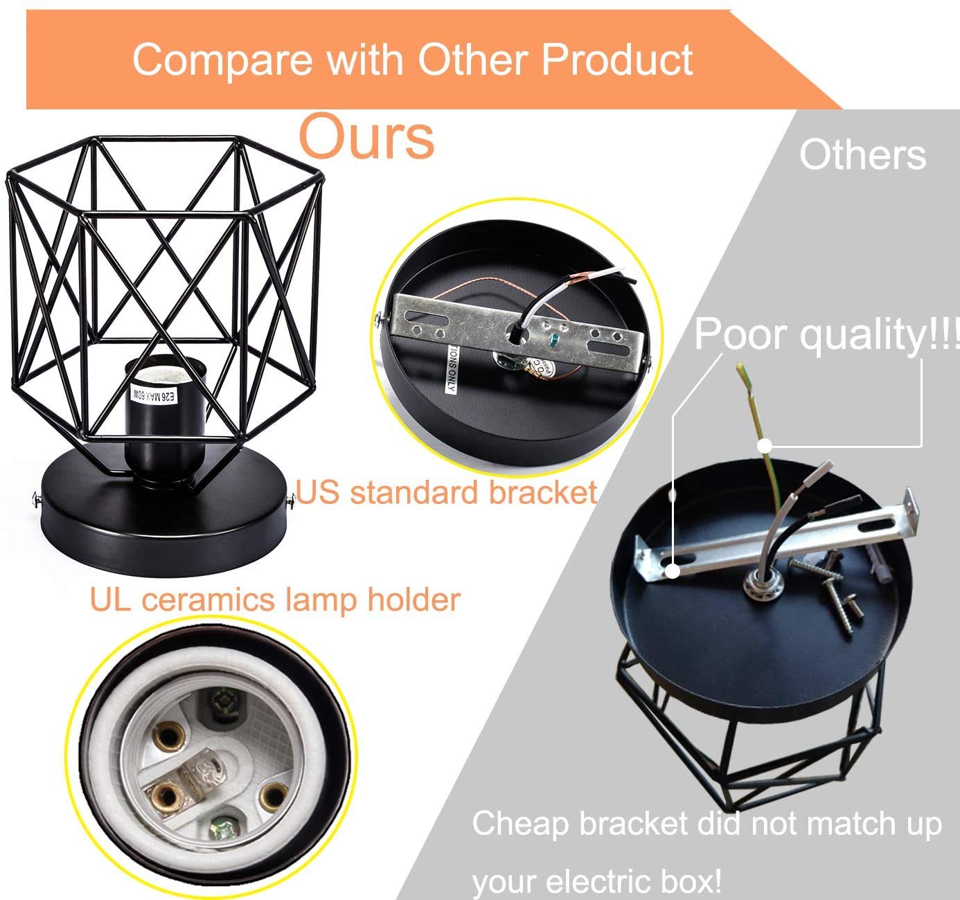 Licperron Hallway Light Fixtures Ceiling Mount, E26 E27 Retro Black Industrial Semi Flush Mount Ceiling Light for Porch Hallway Kitchen Farmhouse Lighting, 2 Pack, RV Light Fixtures, UL Approval