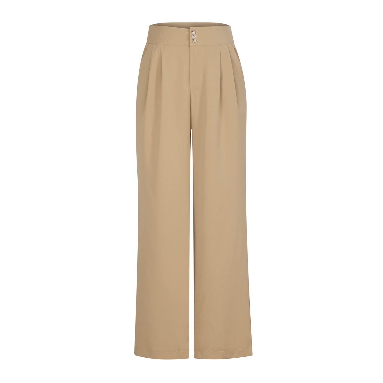 tuduoms Slacks for Women's Work Casual High Waisted Pleated Pants Plus Size Stretch Dress Pants Straight Long Palazzo Pants Khaki