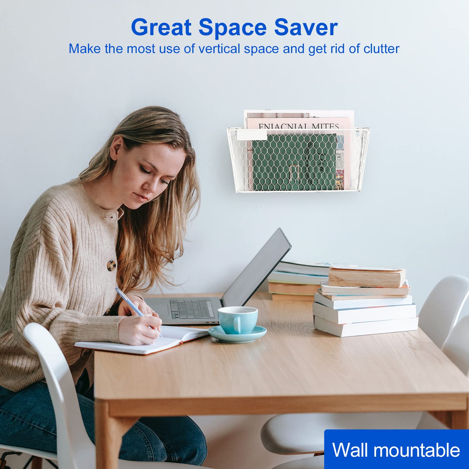 Magnetic File Holder for File Cabinets,1-Tier No Drilling Durable Magnetic Paper Holder, White Mesh Magnetic File Organizer for Refrigerator, Magazine Organizer, Writing Label Included (2 packs)
