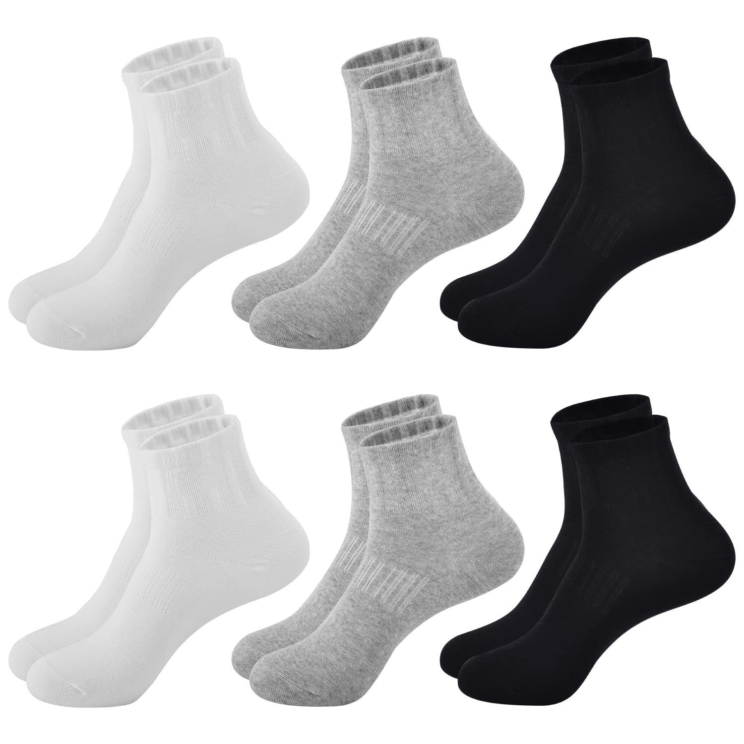 WKJHO 6 Pairs Men's Athletic Ankle Socks,Soft Cotton Socks for Men,Thick Cushion Sport Running Socks Breathable (black white gray)