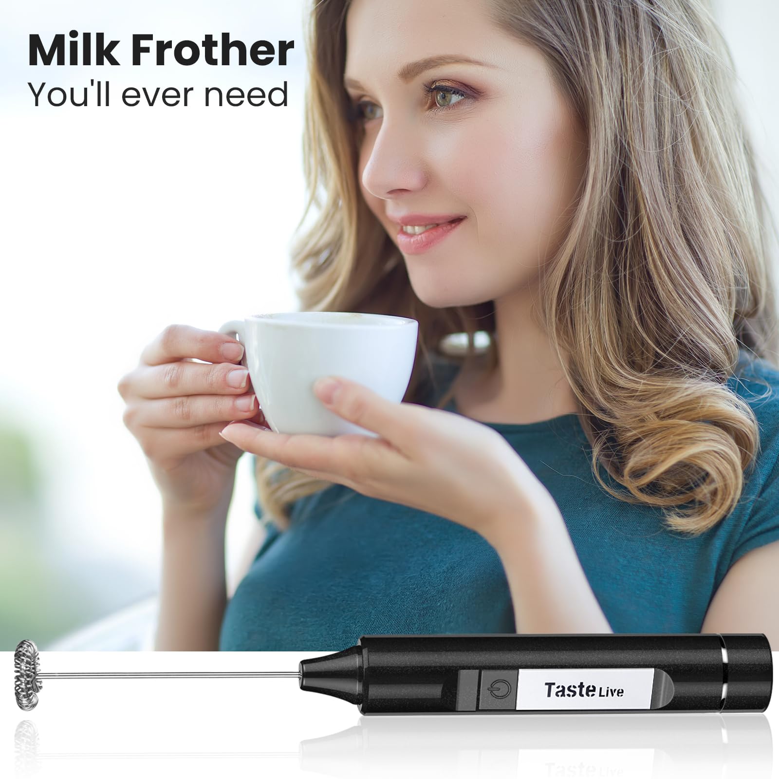 Milk Frother Handheld Electric Whisk Foam Maker Portable Milk Foamer for Coffee Latte,Hot Chocolate, Matcha,Milkshake (Black)
