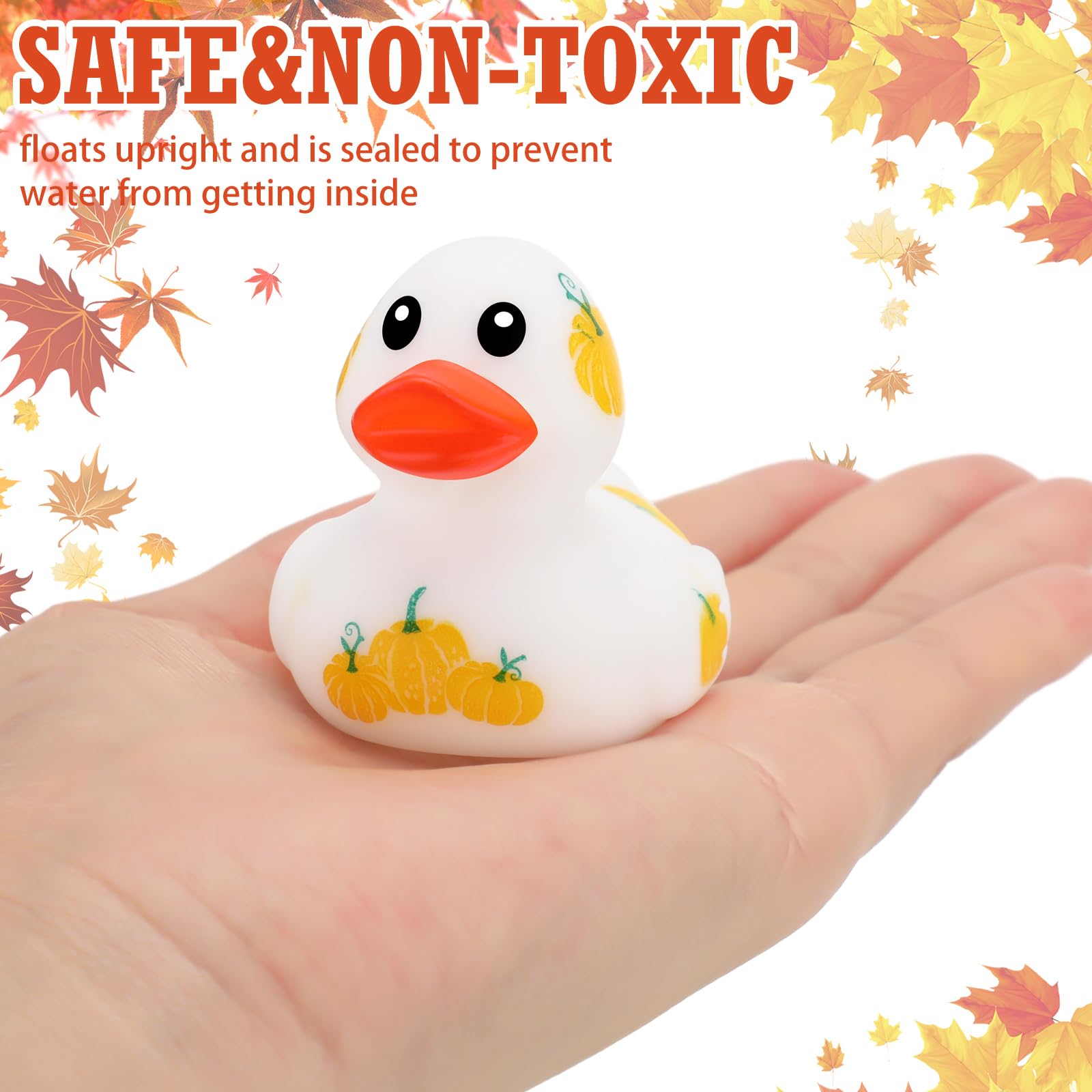 Libima 24 Pcs Thanksgiving Rubber Ducks 2'' Mini Fall Rubber Duckies with Pumpkin Leaf Turkey Patterns Autumn Themed Float Ducks for Thanksgiving Party Decoration Baby Shower Toy Class Game Reward