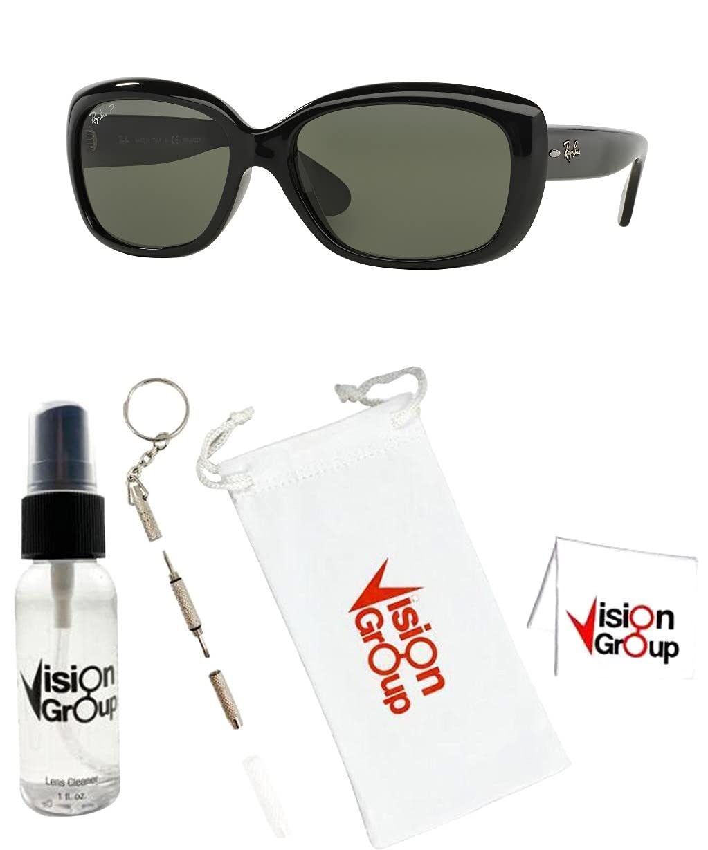 Ray-Ban RB4101 Jackie Ohh Sunglasses + Vision Group Accessories Bundle for womens (Black/Light Grey Gradient Dark Grey Polarized (601/T3)