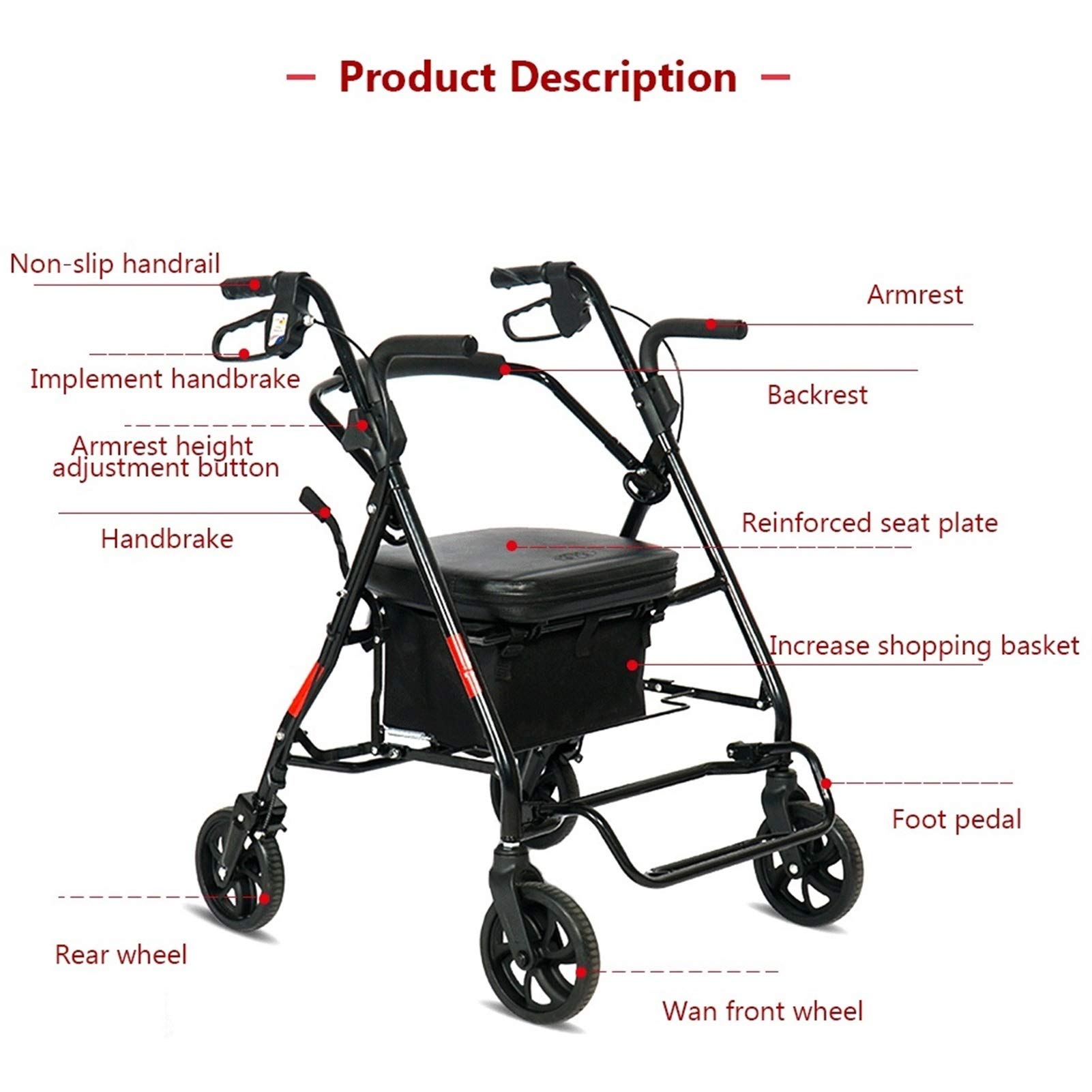 Walkers for Seniors Rolling Walker Foldable, Rollator Walker with Seat, Folding Rolling Walker Mobility Aid for Adult, Senior, Elderly & Handicap, Space Saver Rollator Walker,Supports 220 lbs