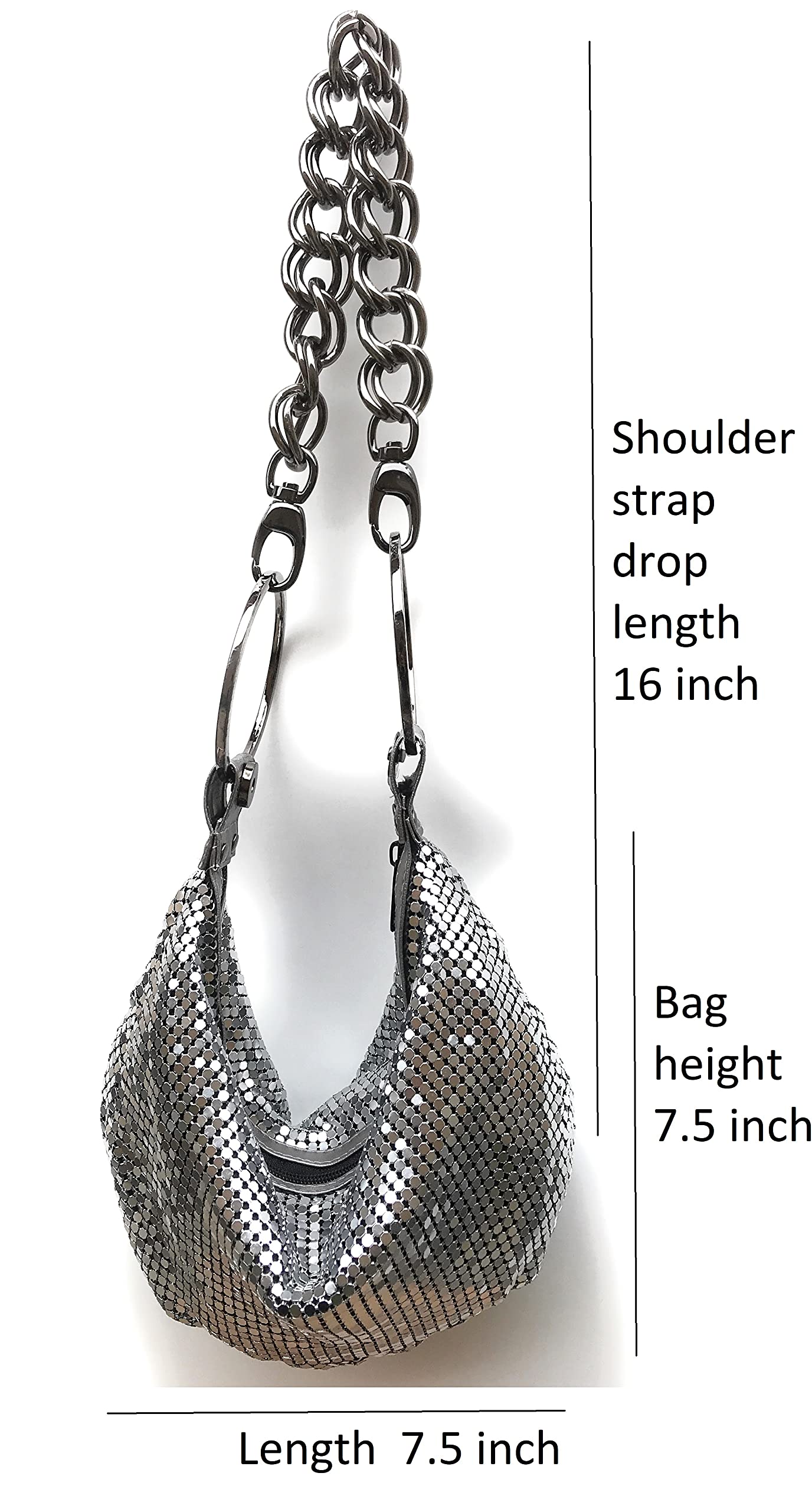 Multiways clutch metal mesh hobo bag evening purse for Cocktail Party Prom Wedding Banquet (Gun Metal)