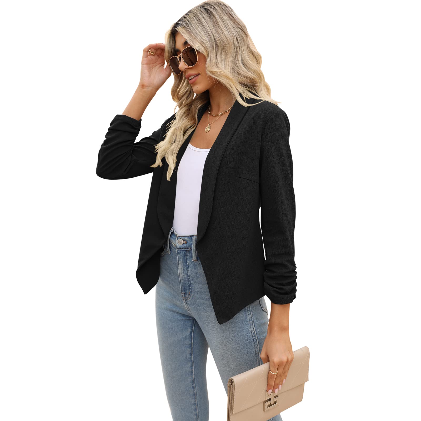 MenXX-LargeWomens Slim Fit 3/4 Sleeve Cardigan Outwear Blazer Black Plus Size (XXL, Black)'' }