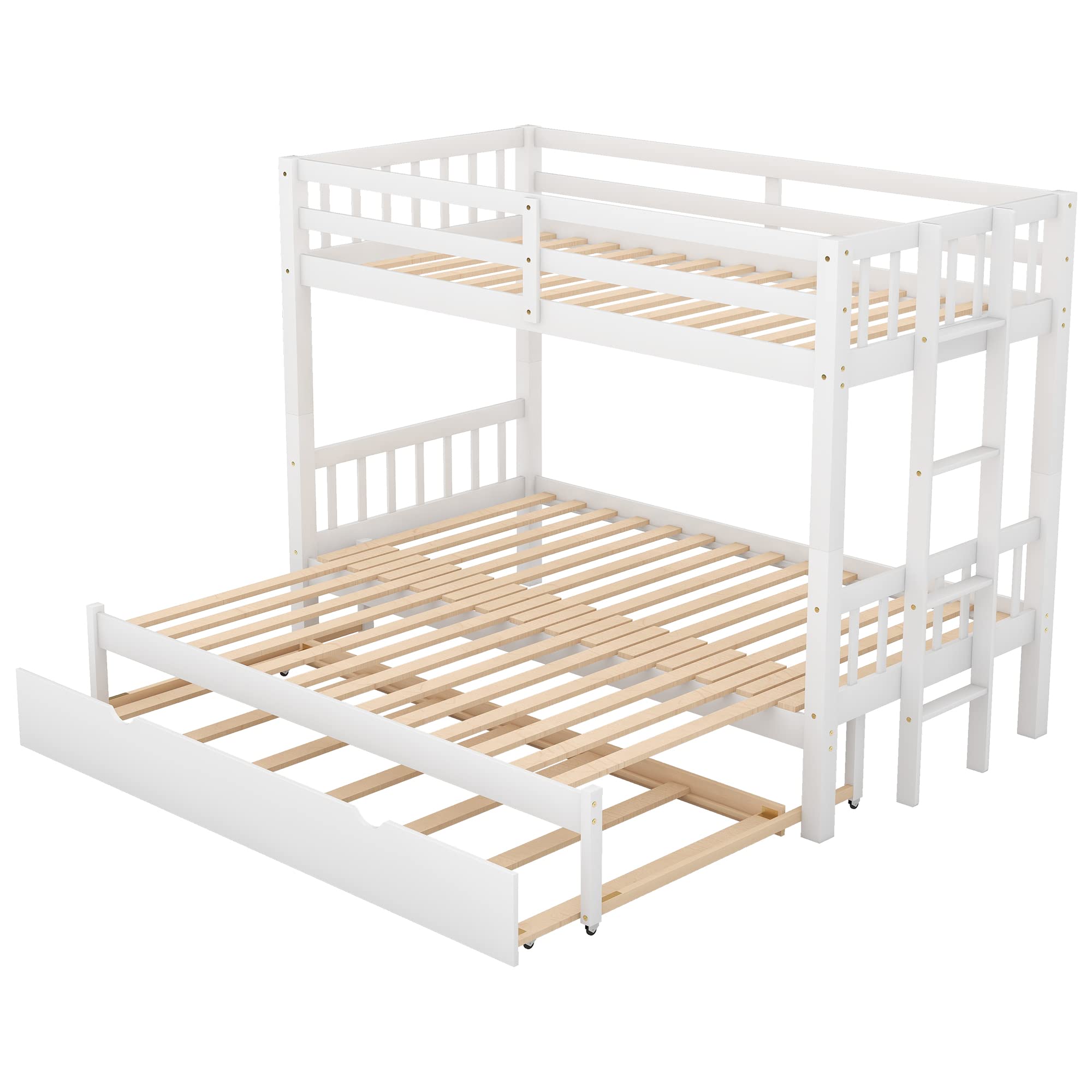 LostCat Twin Over Twin & King Bunk Bed with Trundle,Bottom Bed Can Convertible into Twin, Full, King Size,Pull-Out Multi-Functional Bunk Bed Can for 4 People, White