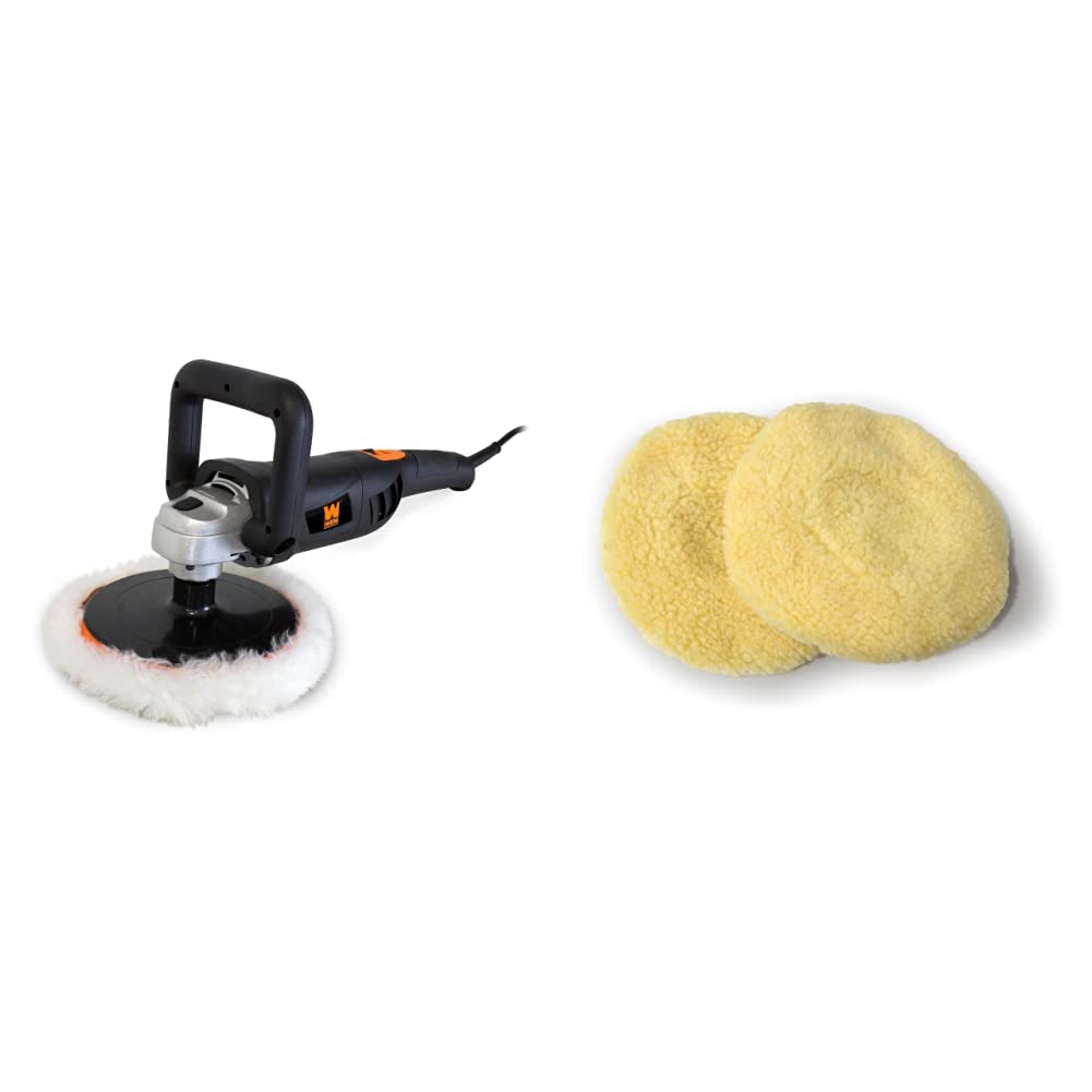 WEN 948 10 Amp Variable Speed Polisher with Digital Readout, 7" & 7A345 7-Inch Synthetic Wool Polishing Bonnets, Two Pack