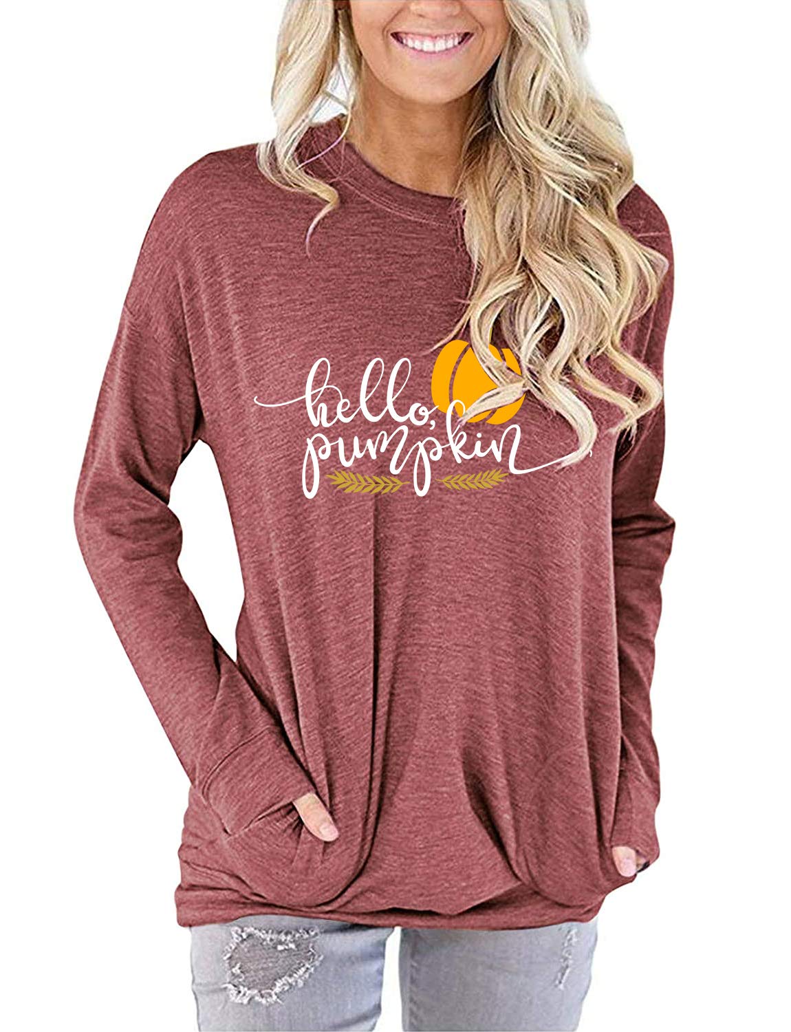 Mom's care Womens Be Kind Crewneck Sweatshirt Casual Cute Long Sleeve Loose Fitting Fall Tops T Shirt with Pockets(B_Purple,Medium)