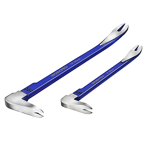 WORKPRO 2-Piece Nail Puller Set, 12โ Pry Bar, 8โ Mini Crowbar, Cats Paw Nail Remover, Claw Bar, for Kitchen Remodel, Prying Apart Baseboard, Multi-sided Forged Steel Made
