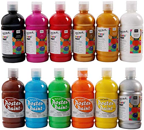 Mont Marte Tempera Paints Set for Kids (16.67oz/500ml), 12 Vibrant Colours for Arts, Crafts and Posters