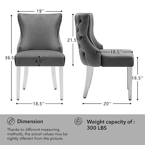LOULENS Luxurious Velvet Dining Chairs Set of 4, Modern Upholstered Tufted Dining Room Chairs with Stainless Steel Legs, Dark Grey