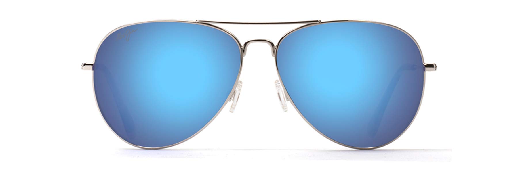 Maui Jim Men's and Women's Mavericks Polarized Aviator Sunglasses, Silver/Blue Hawaii, Medium
