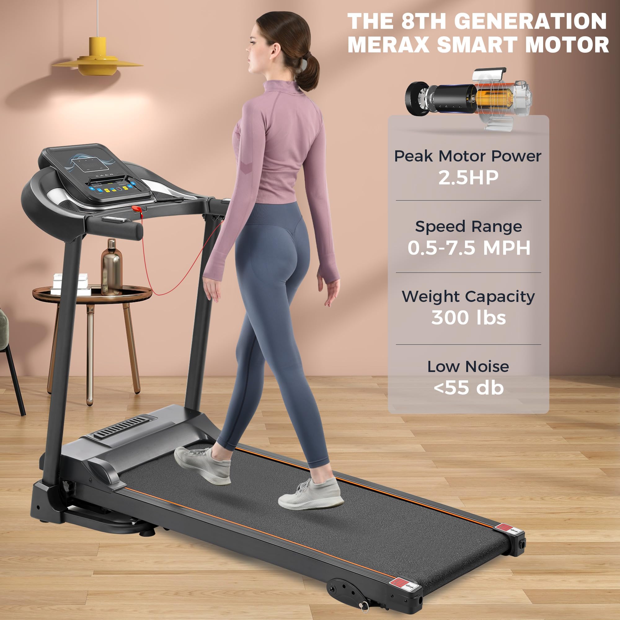 Merax Folding Electric Treadmill with Incline 2.5HP Energy Saving 12 Preset Programs Running Walking Jogging Machine for Home Office Indoor Cardio Exercise