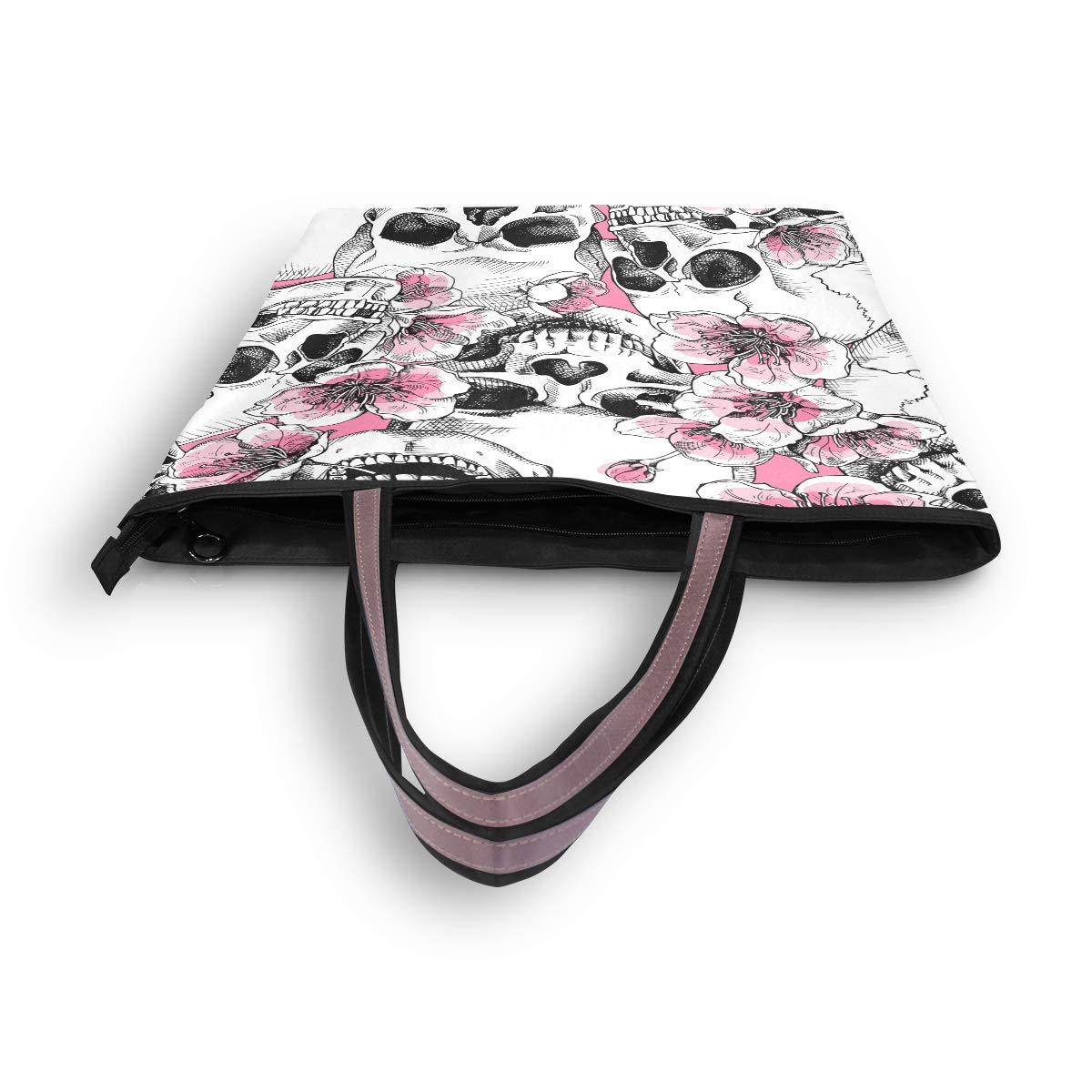 QMXO Sugar Skull Floral Flowers Pink Handbags and Purse for Women Tote Bag Large Capacity Top Handle Shopper Shoulder Bag