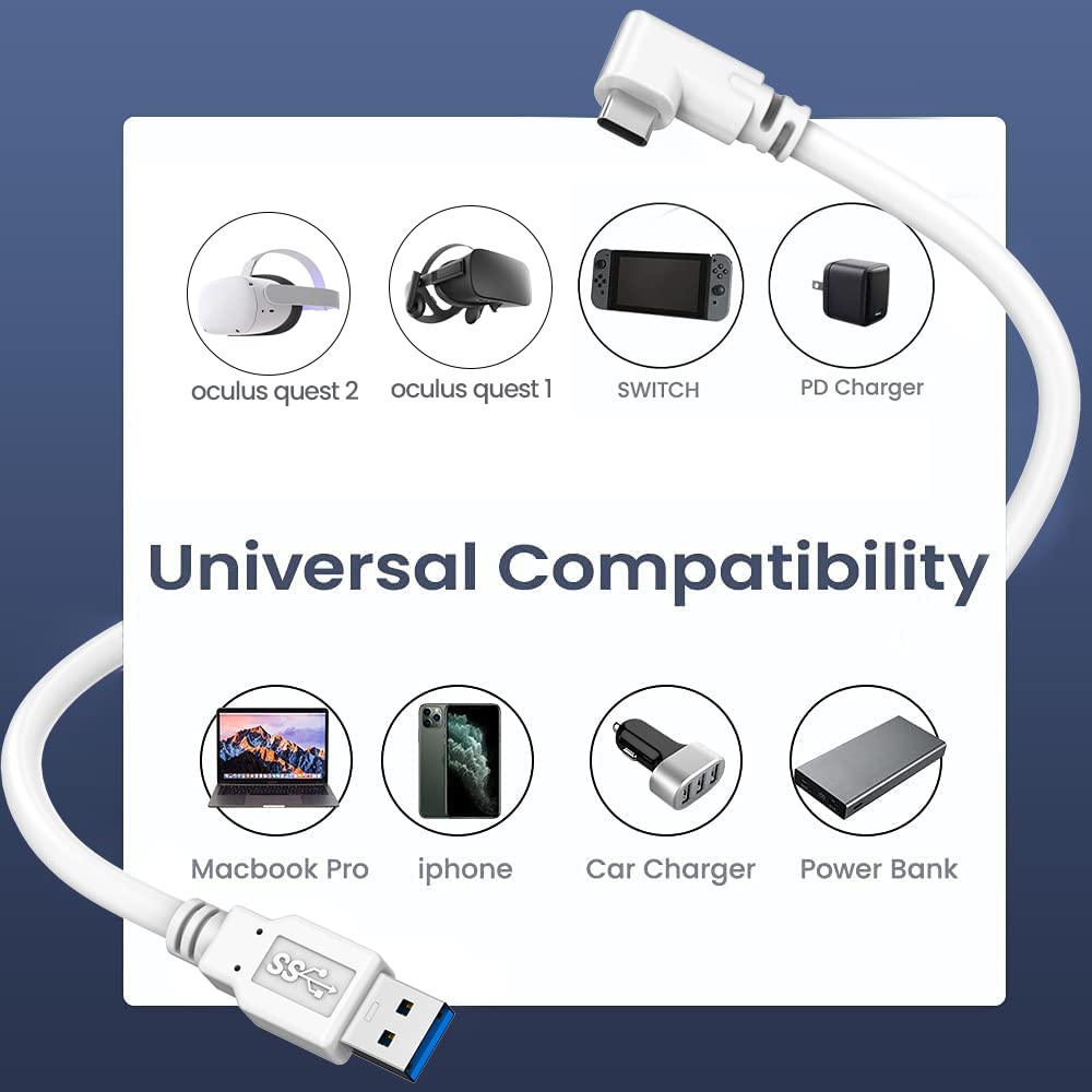 VersionTECH. Link Cable 16 FT Compatible for Oculus Quest2/1/Pro/Pico4 and PC/Steam VR, USB 3.2 Gen1 5Gbps VR Headset Accessories High Speed Data Transfer USB C Charging Cable Cord Gaming PC-White