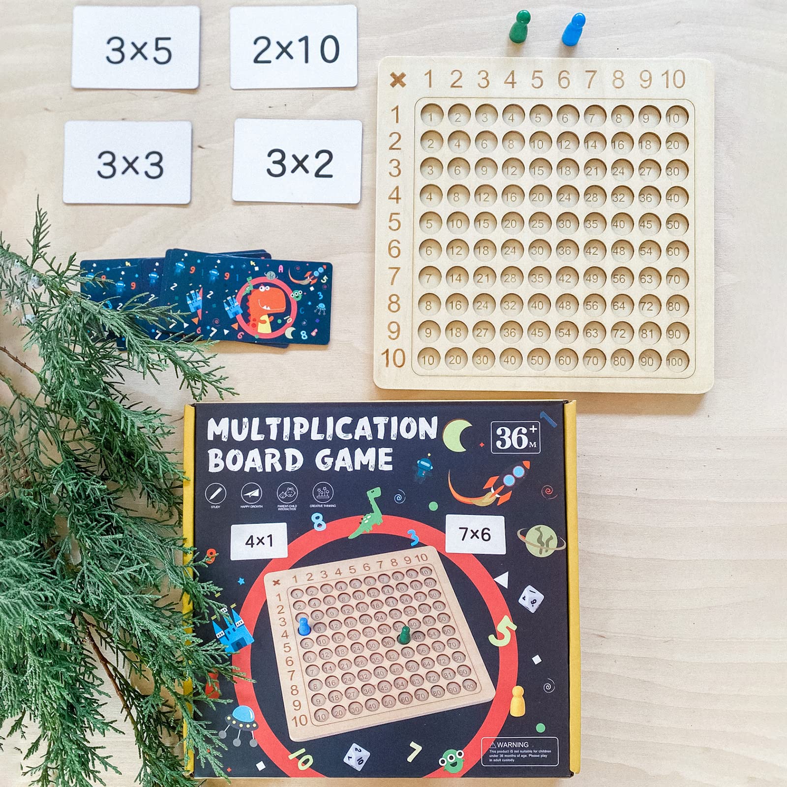 Wooden Math Multiplication Board with Numbers, Montessori Children Counting Toy, Parent-Child Interactive Math Board Game, Educational Preschool Counting Toys for Kids 3+,Wooden Math Blocks Board.