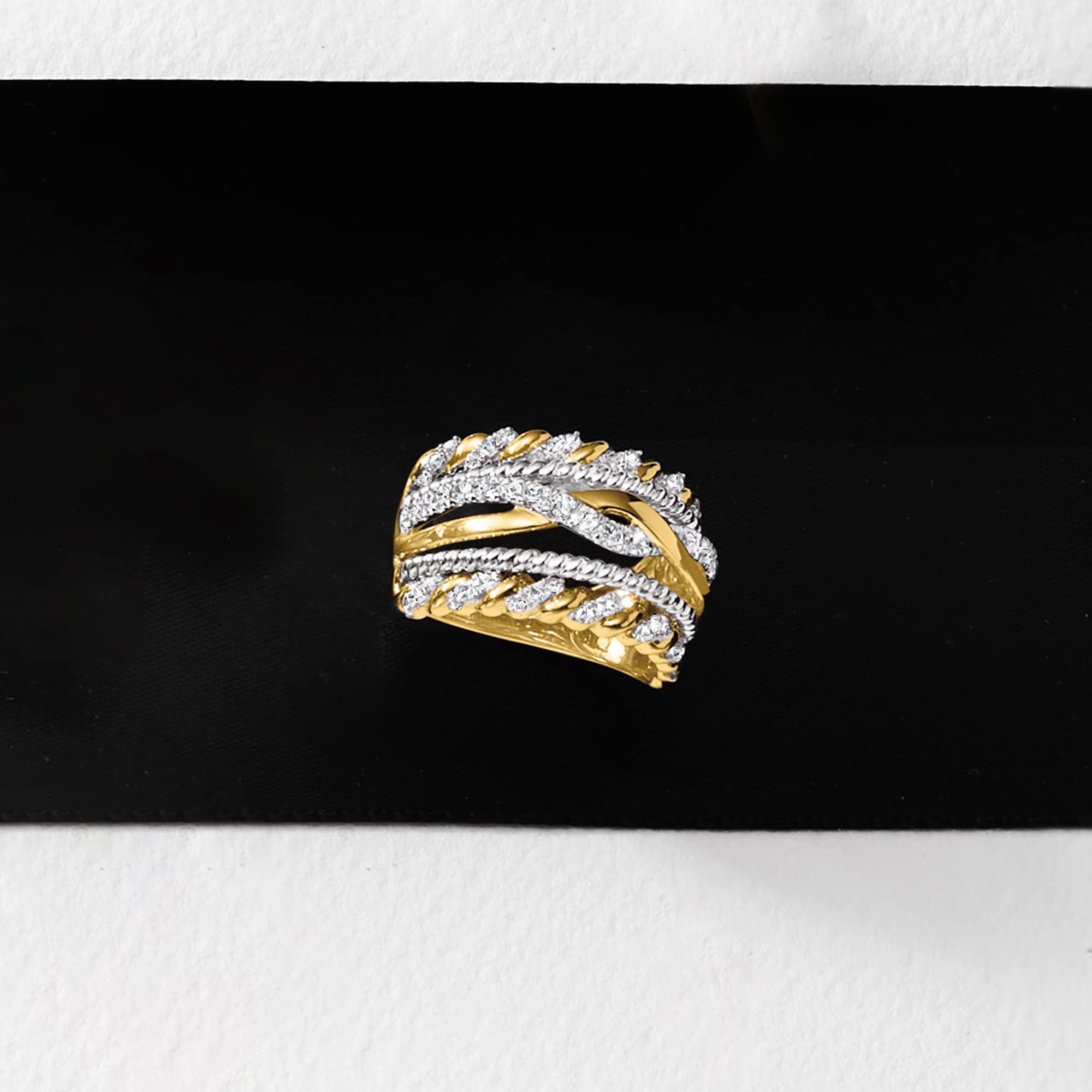 Ross-Simons 0.75 ct. t.w. Diamond Twisted Multi-Row Ring in 14kt 2-Tone Gold. Size 7