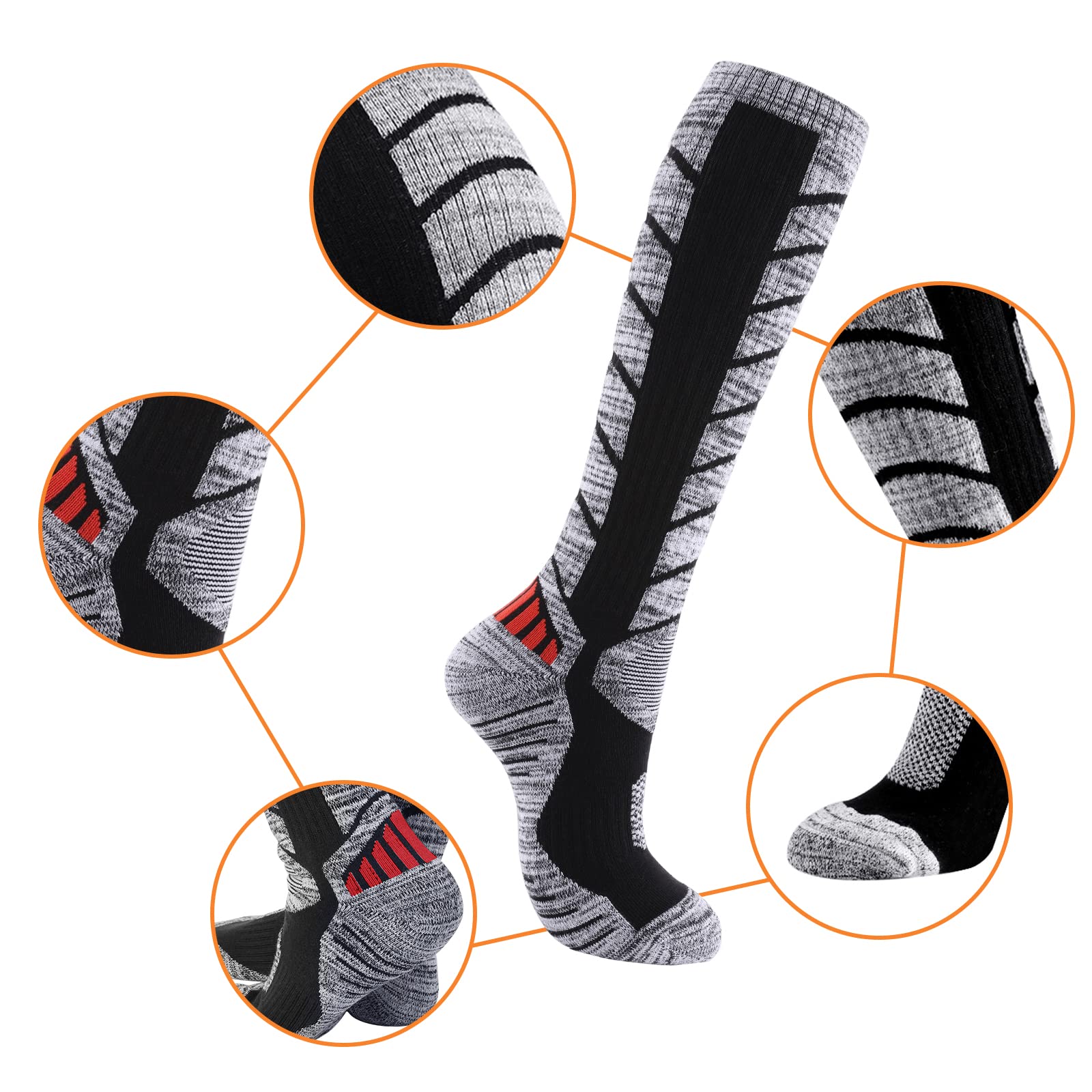 Ski Socks Women Men, 3 Pair Extra Thick Warm Snow Winter Skiing Socks Long Knee High Snow Snowboarding Skiing Socks