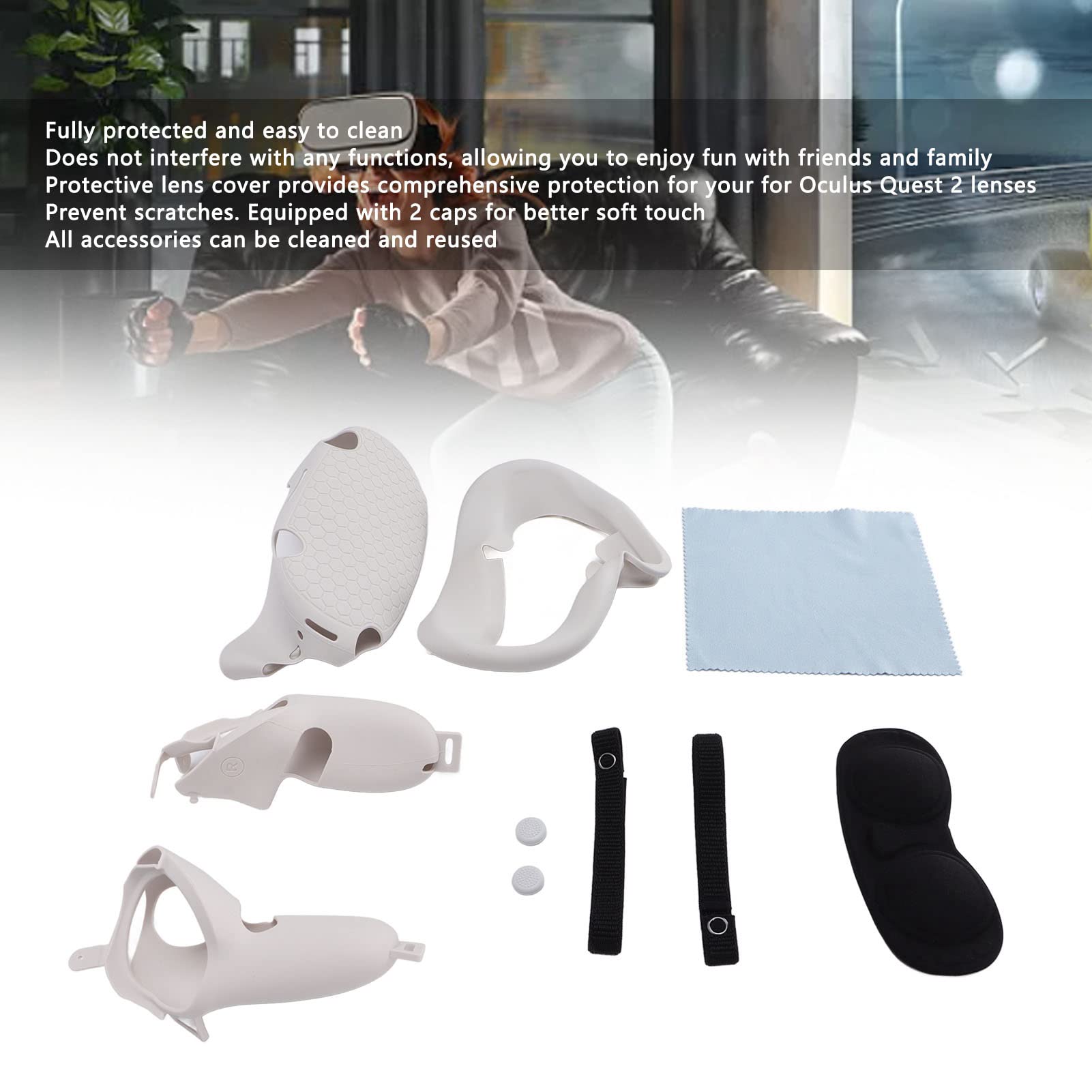 VR Glasses Silicone Accessories Set for Quest 2, VR Games Accessories Containing Host Protective Cover, Face, Handle Kit, etc. Ideal Replacement Parts Grey