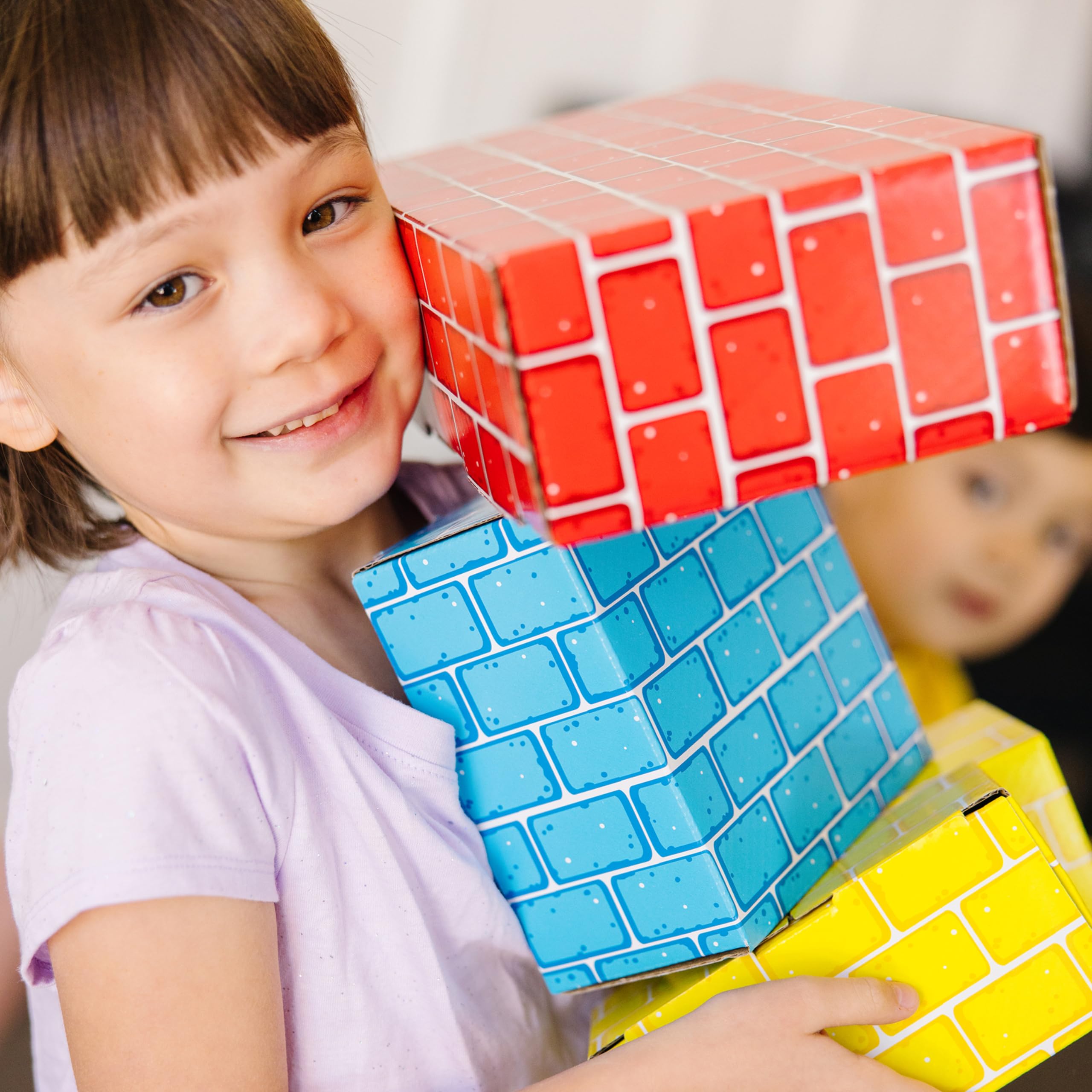 Melissa & Doug Jumbo Extra-Thick Cardboard Building Blocks - 40 Blocks in 3 Sizes, Cardboard Pretend Brick For Building
