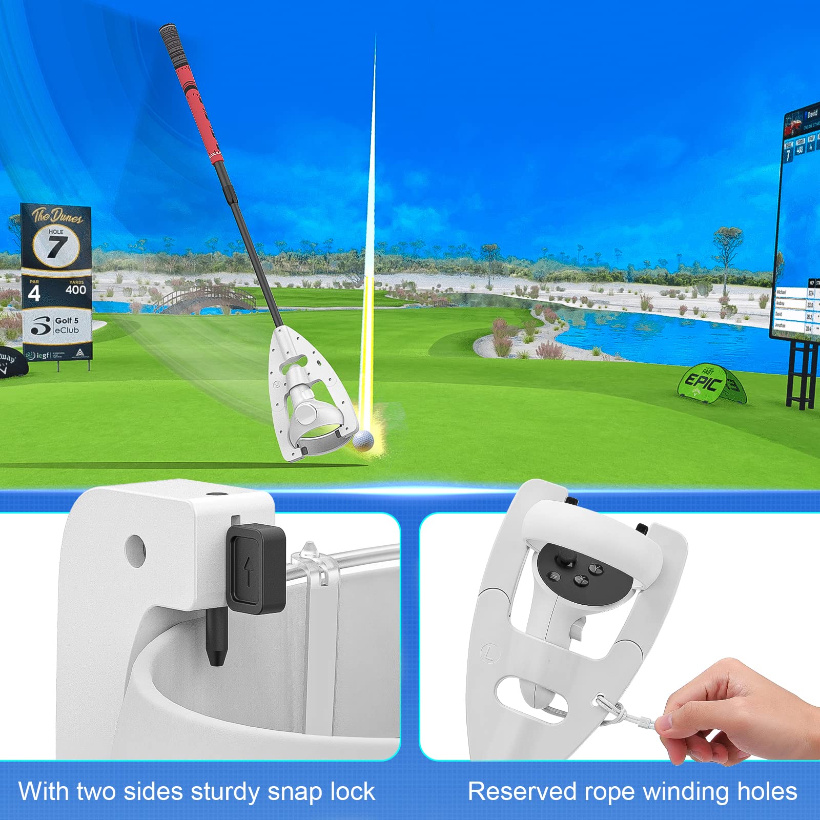 VR Golf Club for Oculus Quest 2, Rift S, Meta Quest 2 Aikeec VR Golf Club Handle Accessory, Quest 2 Golf Club Attachment with 2 Controller Covers Bonus, Enhance Immersive VR Golf Game Experience