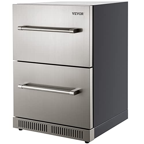 vevor 24" Undercounter Built-in Refrigerator, 5.12 Cu.ft. Double Drawer Indoor/Outdoor Beverage Fridge with Embraco compressor,32-50°F Cooling Range, Ventilated Cooling for Home and Commercial Use