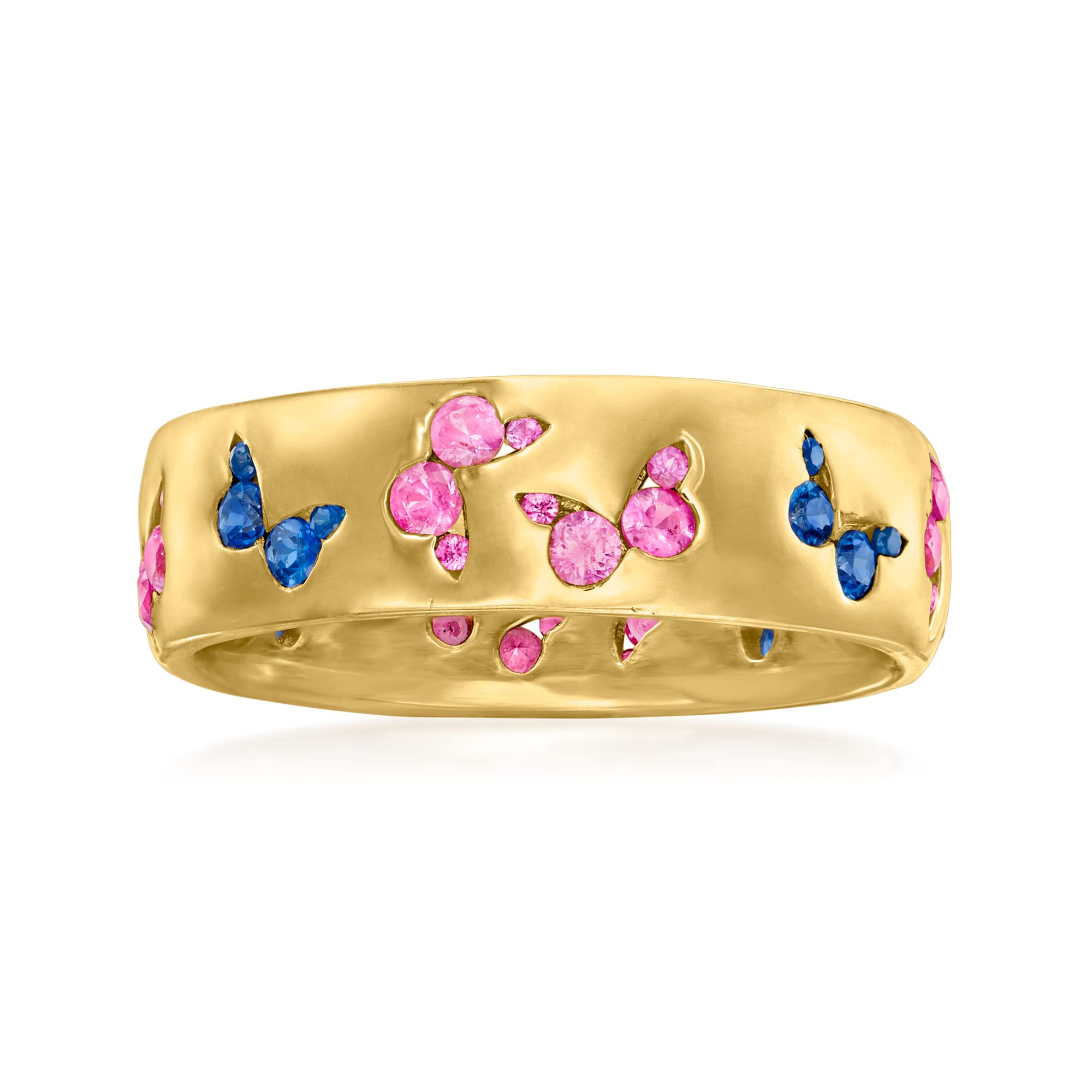 Ross-Simons 1.00 ct. t.w. Pink and Blue Sapphire Butterfly Ring in 18kt Gold Over Sterling. Size 8