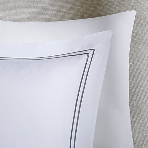 Madison Park Signature Down 1000-Thread Count Embroidered Cotton Duvet Cover Set Grey King