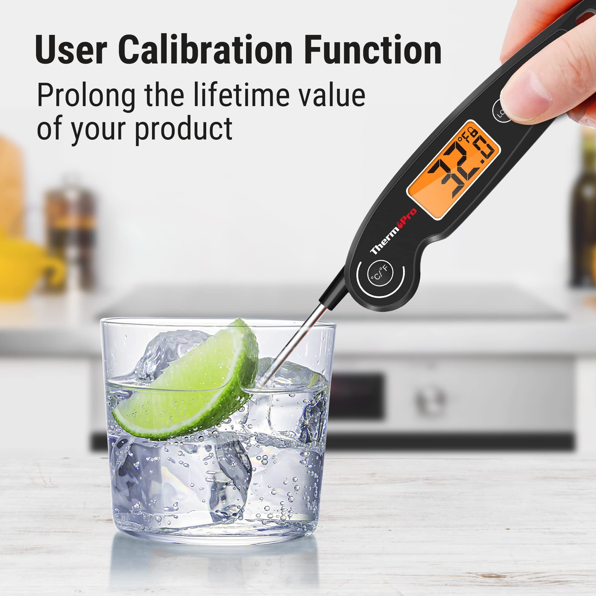 ThermoPro TP605 Instant Read Digital Meat Thermometer for Cooking, Waterproof Food with Backlight & Calibration, Probe Cooking Kitchen, Outdoor Grilling and BBQ