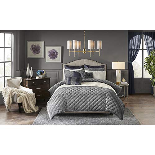 Madison Park Sophisticate 8 Piece Velvet Comforter Set Bedding, King, Grey