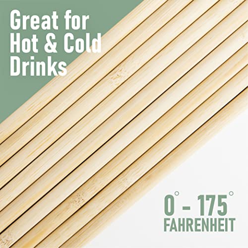 Thick & Heavy-Duty Compostable Bamboo Straws - Disposable & Biodegradable Straws for Cocktail Parties, Wedding, Barbeques, Coffee & On-the-Go Drinks by Taümo