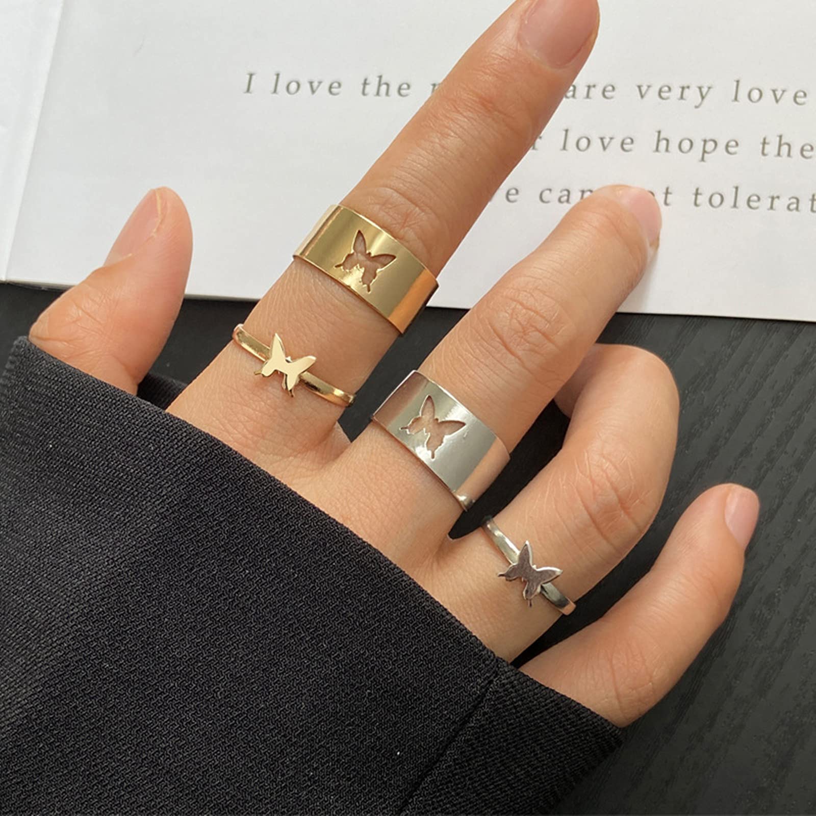 PPX 6 Pcs Open Rings Frog, Cry Face,Butterfly Adjustable Ring for Women Men Girls Punk Vintage Stackable Ring Sets