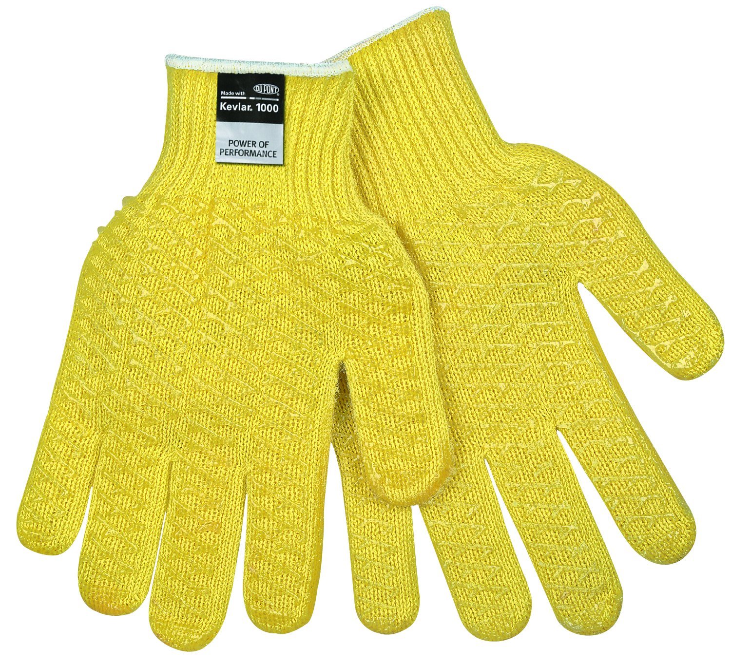 MCR Safety 9370HL Kevlar Regular Weight 7 Gauge Gloves with PVC Honeycomb Pattern and Dots On 2-Side, Yellow, Large, 1-Pair