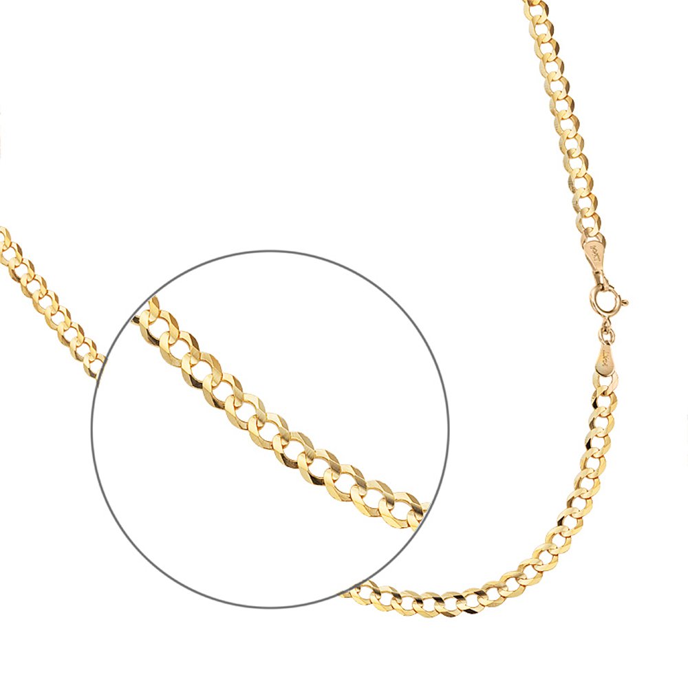 Lovearing 14k Yellow Gold 2.0mm Curb Link Hollow Chain Necklace 18 Inches with Spring Ring Clasps