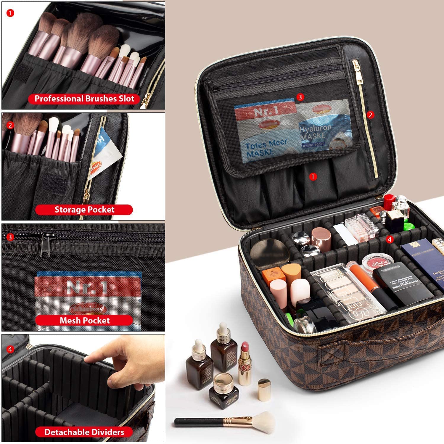 Makeup Bag,WDLHQC Upgraded Travel Makeup Organizers & Storage Case,Portable Make up Bag Cosmetic Train,Gift for Her,Women,Girl