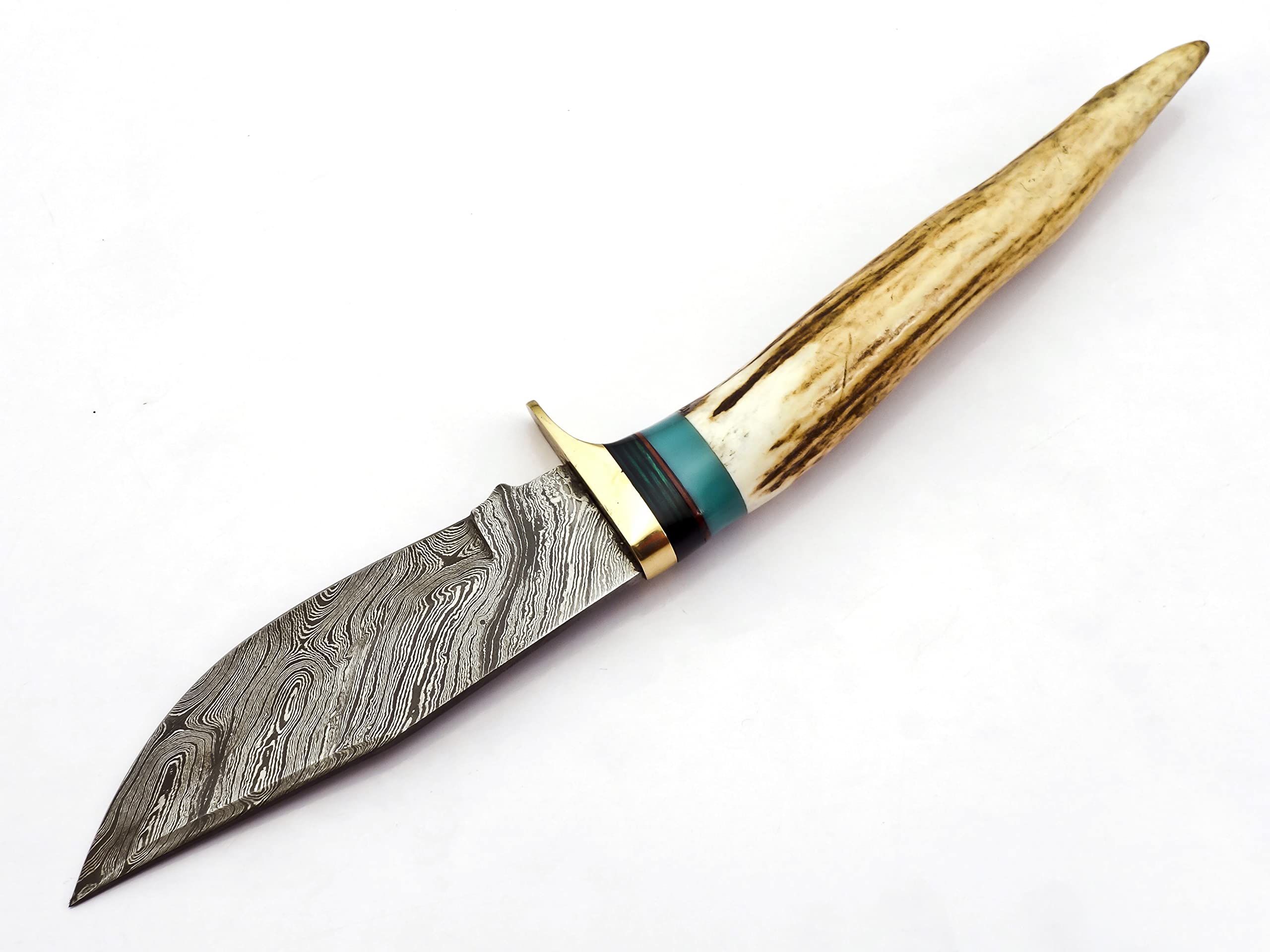 Skokie Knives Custom Hand Made Damascus Steel Hunting Knife Handle Stag Antler