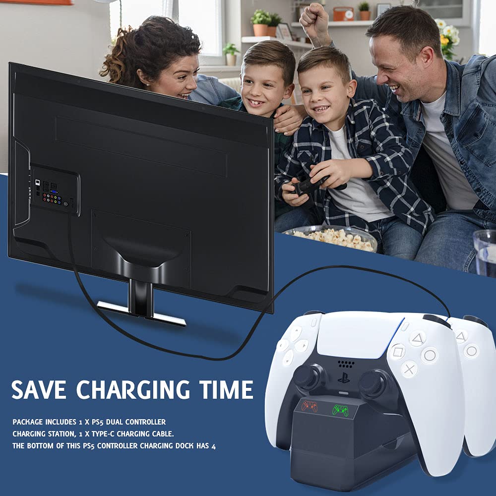 PS5 Controller Charger Station for Sony PS5 Charging Station, Dual Ps5 Charging Dock for Ps5 Charging Controller, Fast Dual Charger with USB C Cable, LED Strap and Indicators - PS5 Charger