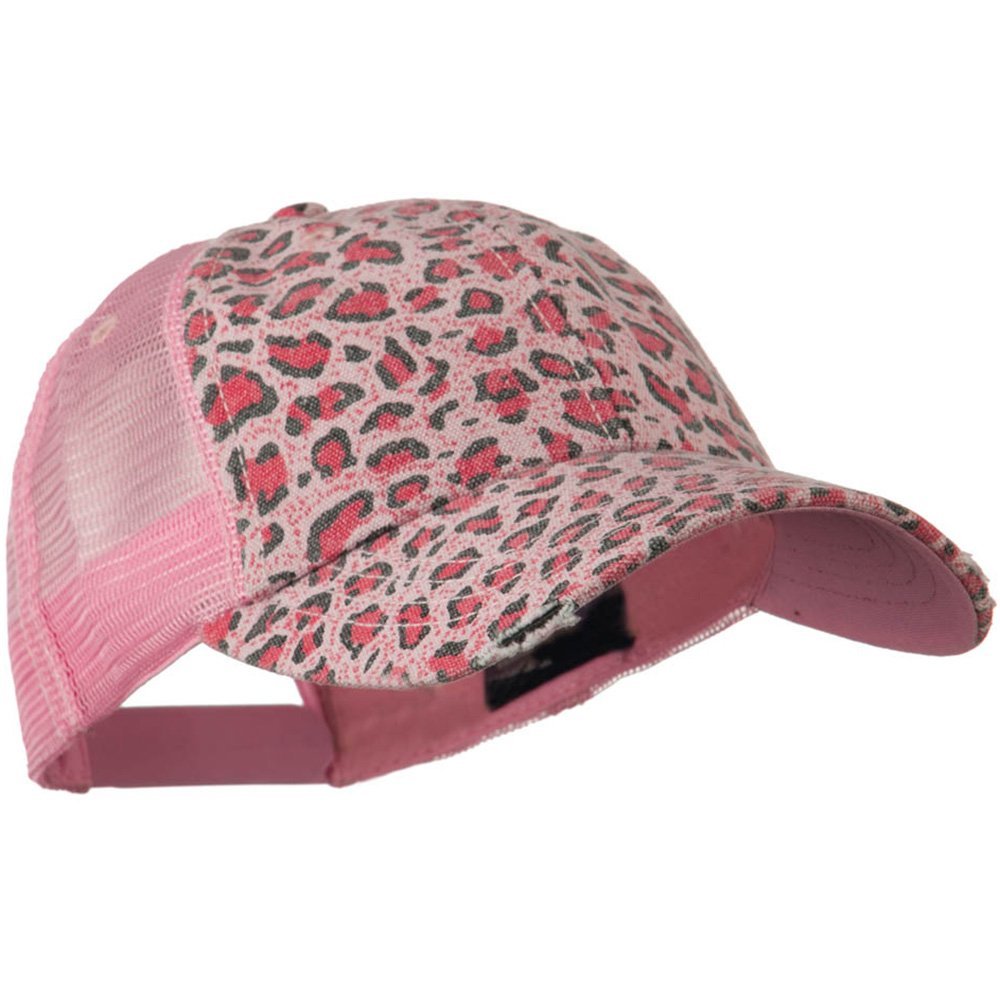 MG Women's Print Mesh Canvas Trucker Baseball Cap Hat (Pink Leopard)