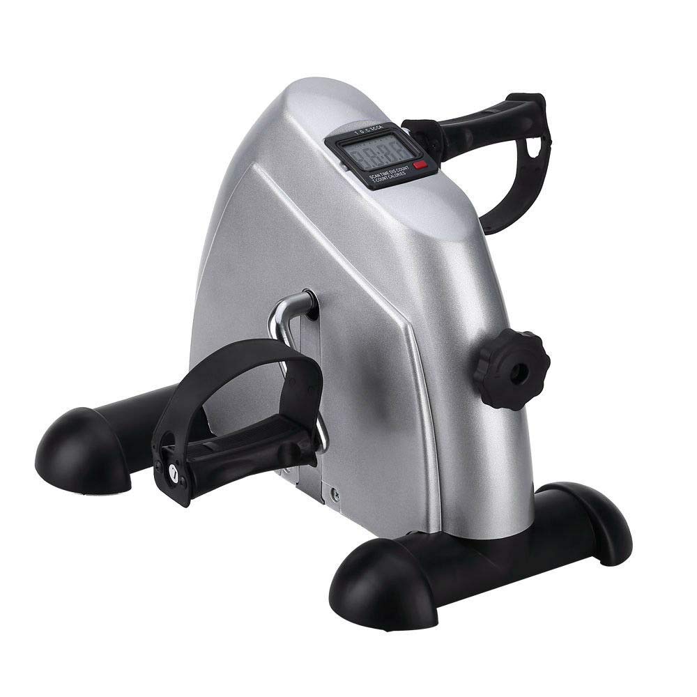 Portable Mini Cycle Bike Pedal Exerciser Bicycle Machine Adjustable Resistance Arm Leg LCD Monitor Displays Silver