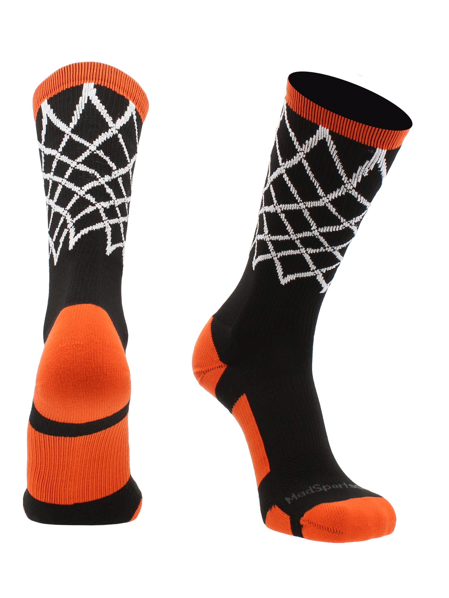 MadSportsStuff Crew Length Elite Basketball Socks with Net (Black/Orange, Medium)