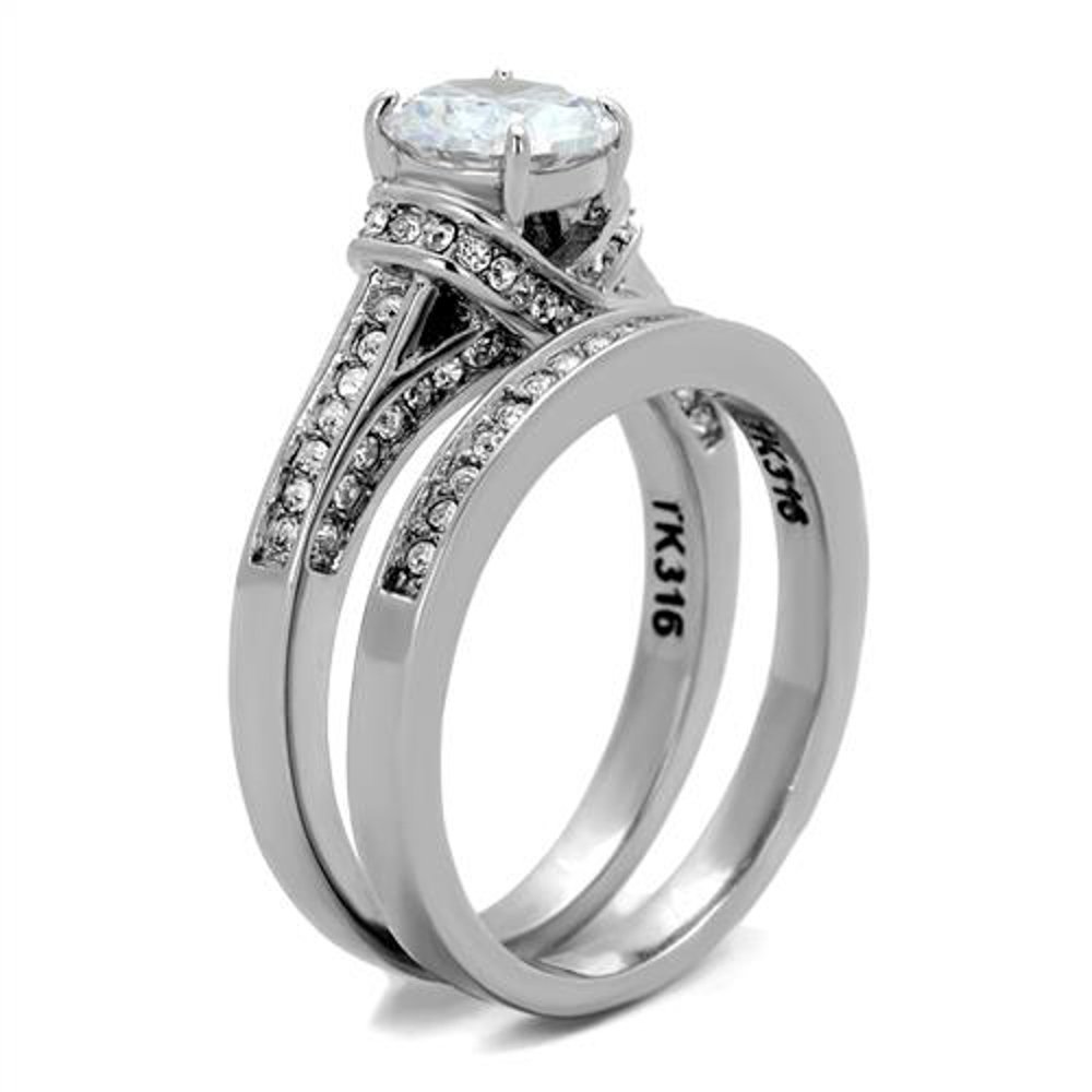 Marimor Jewelry 2.75 Carat Round Cut Cubic Zirconia Stainless Steel Wedding Ring Set Women's Size 6