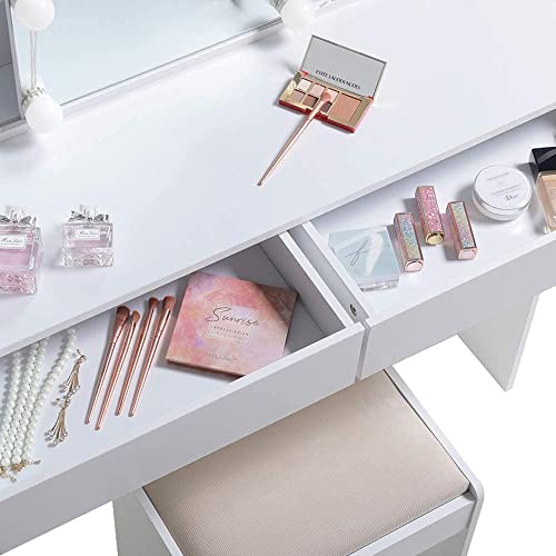 Makeup Vanity Desk with Sliding Lighted Mirror for Christmas Day, Makeup Table Vanity Desk with 2 Large Drawers, 3 Color Lighting Modes, Brightness Adjustable, Vanity Table for Women Girls, White