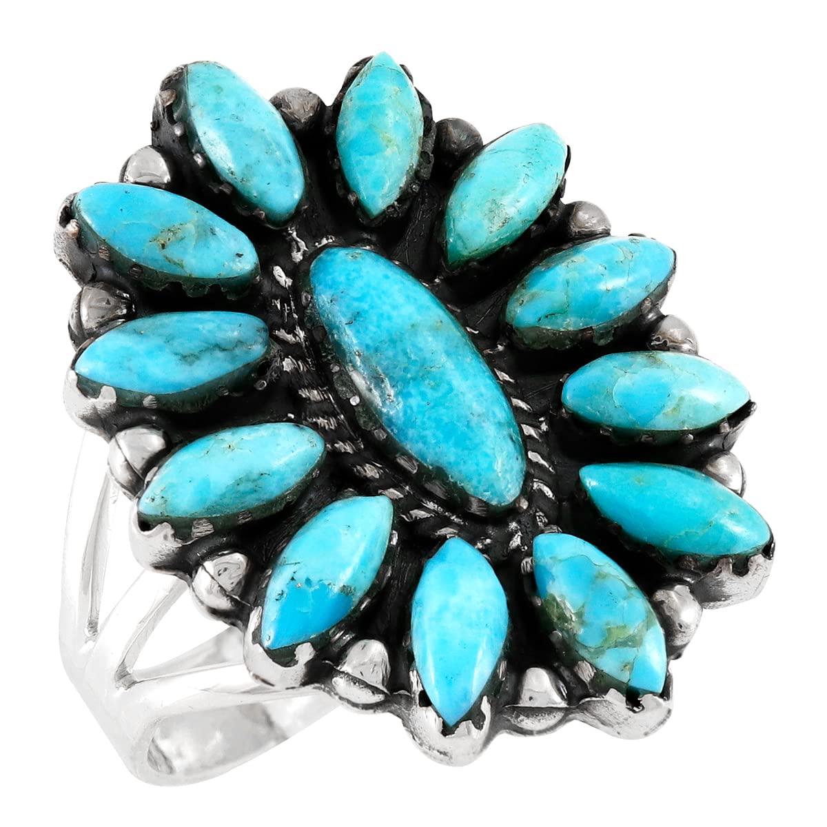 Turquoise Ring Sterling Silver 925 Genuine Gemstones Size 6 to 11 (Turquoise) (8)
