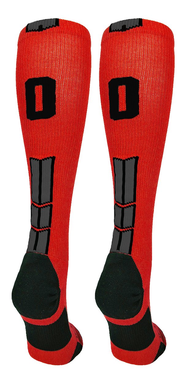 MadSportsStuff Red/Black Player Id Over the Calf Number Socks (#00, Medium)