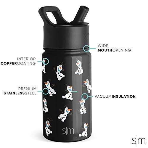 Simple Modern Disney Frozen Olaf Kids Water Bottle with Straw Lid | Reusable Insulated Stainless Steel Cup for School | Summit Collection | 14oz, I Like Warm Hugs