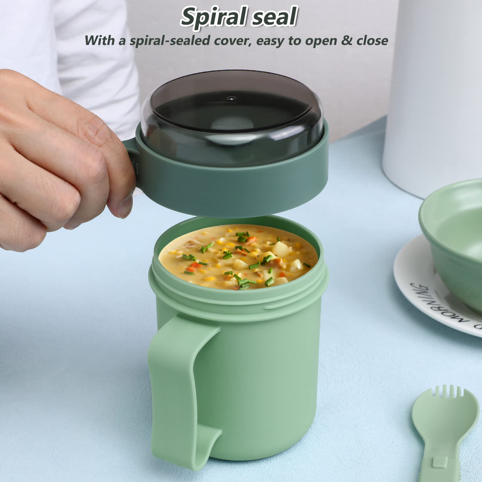 STOBAZA 20 Oz Soup Mug Overnight Oats Container, Microwavable Soup Jars with Lid and Scoop for Portable Breakfast and Lunch, Reusable To-go Cups for Yogurt Oatmeal, Cereal, Milk-shake