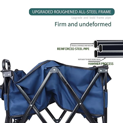 Lifeand Utility Collapsible Folding Wagon Cart Heavy Duty Foldable, Beach Wagon,Dark Blue